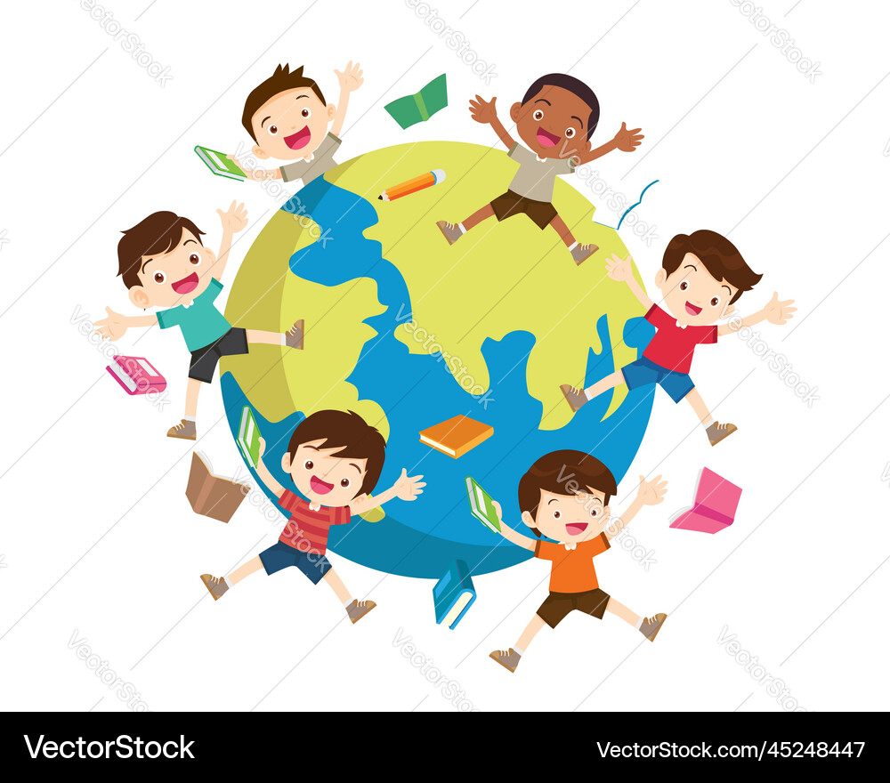 Happy children reading book back to school Vector Image