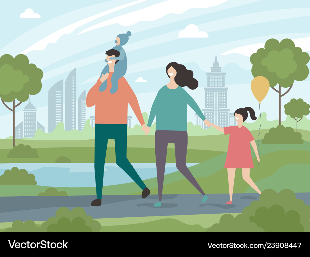 Happy family walking background Royalty Free Vector Image