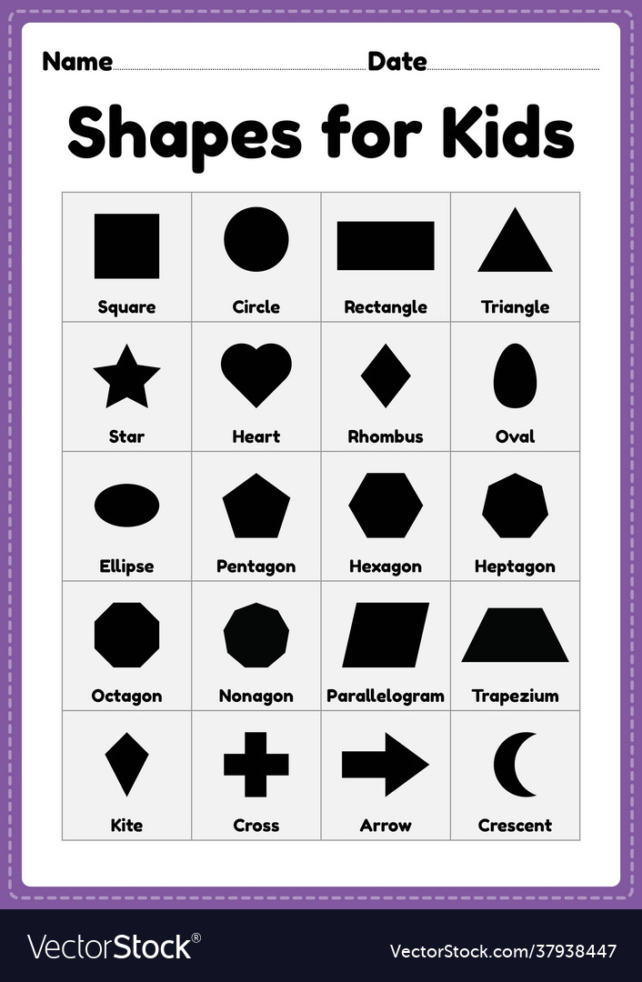 Learning shapes for toddlers printable basic Vector Image