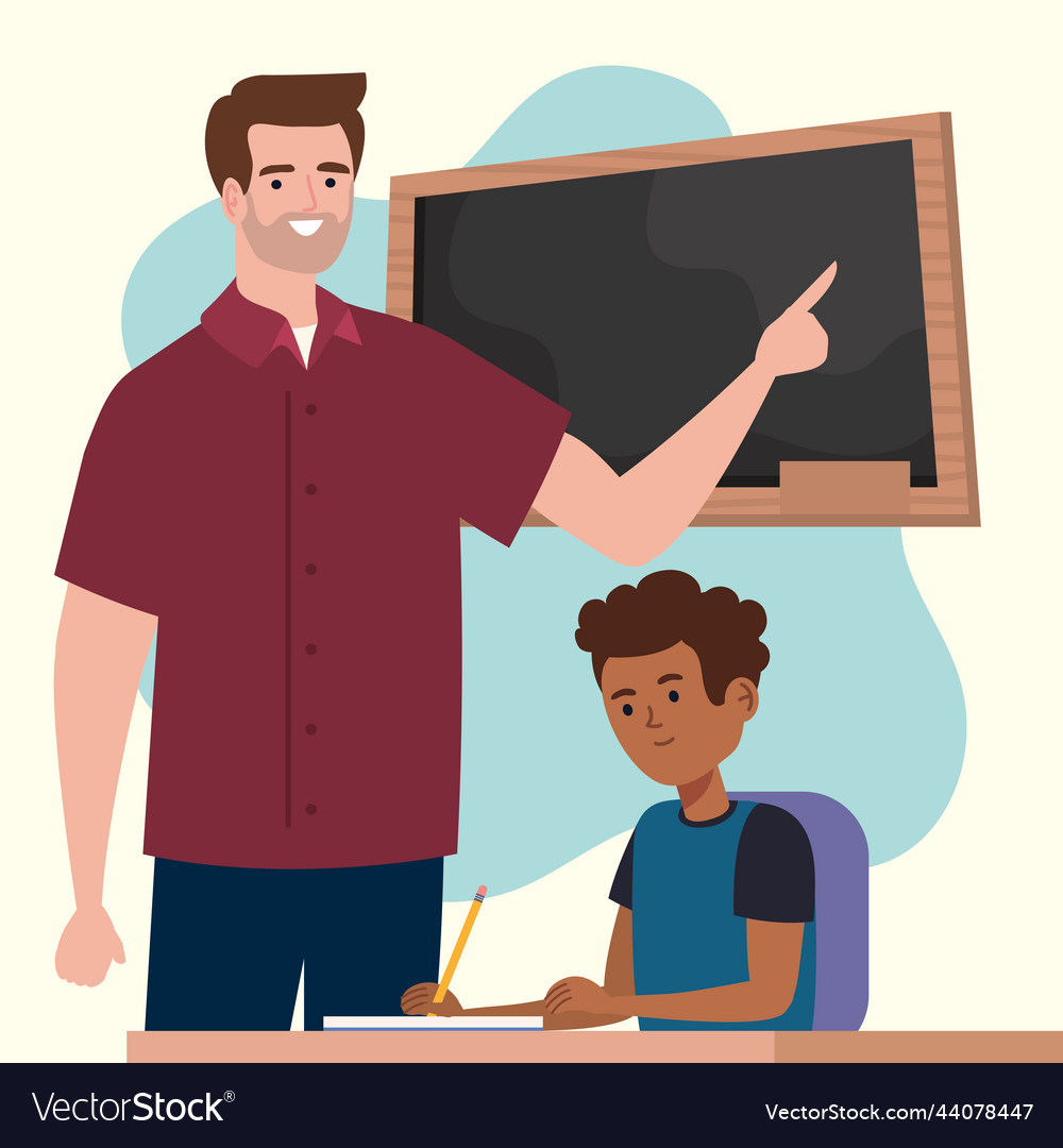 Male teacher with schoolboy Royalty Free Vector Image
