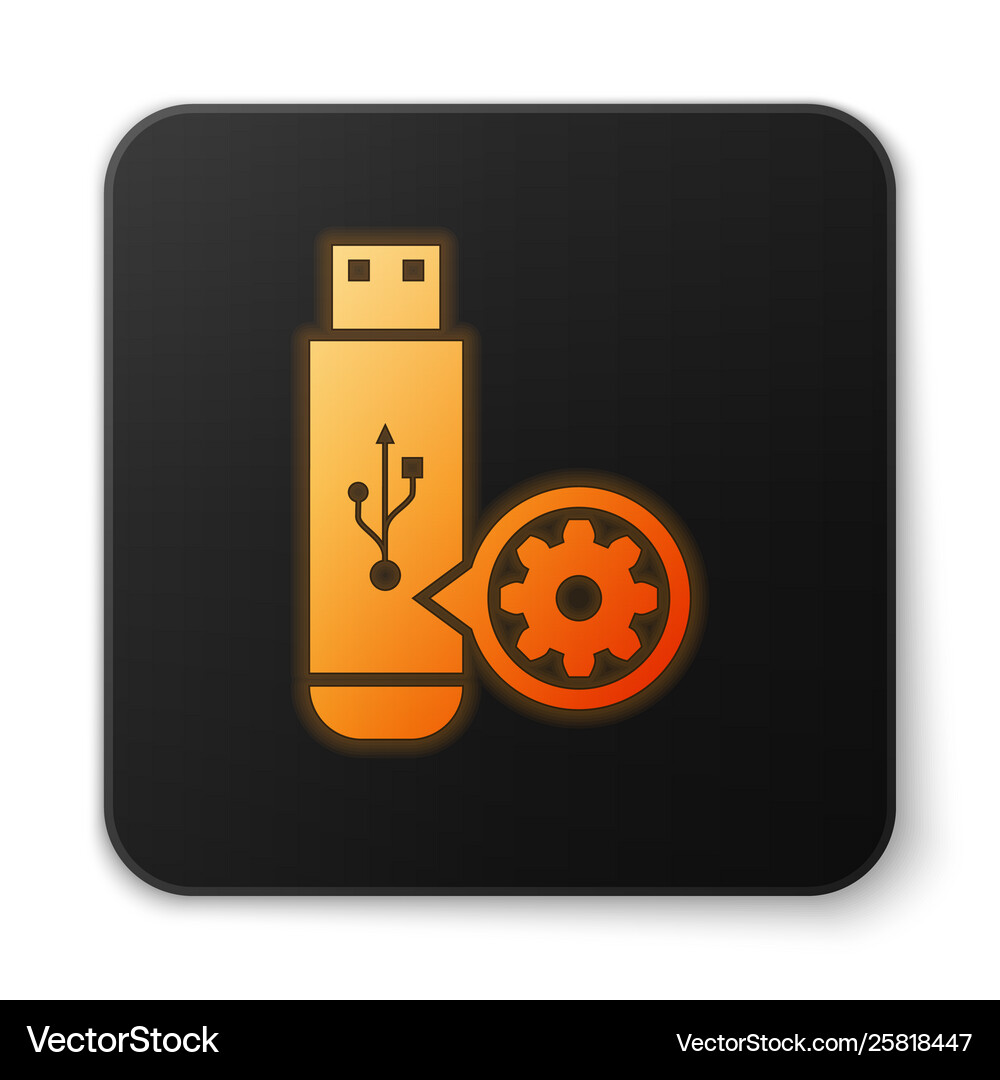 Orange glowing usb flash drive and gear icon Vector Image