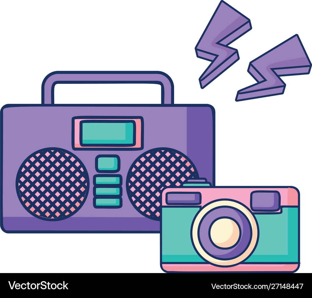 Radio abd camera retro musical device with color Vector Image