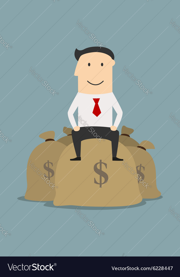 Wealthy Businessman Sitting On Money Bags Vector Image