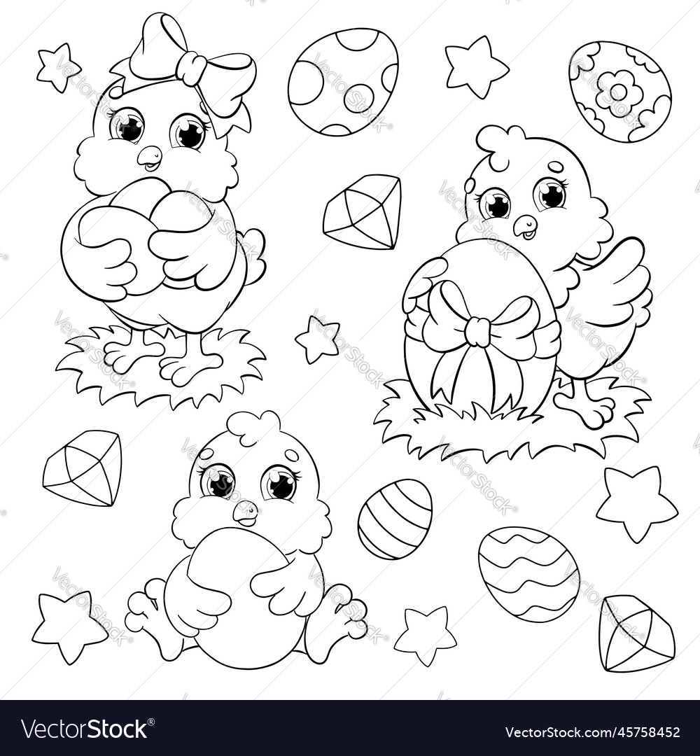 Coloring book page for kids set of cute easter Vector Image