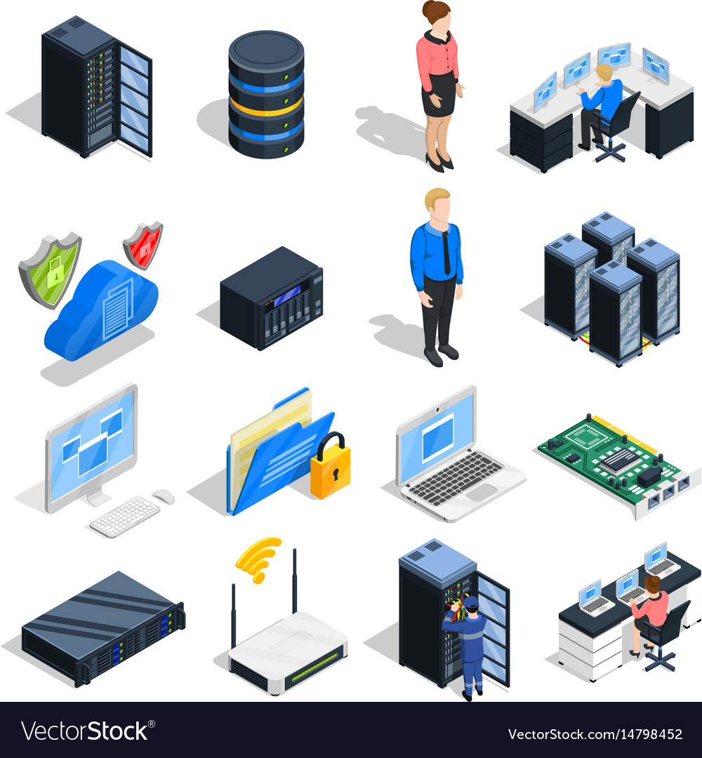 Datacenter elements icon set Royalty Free Vector Image