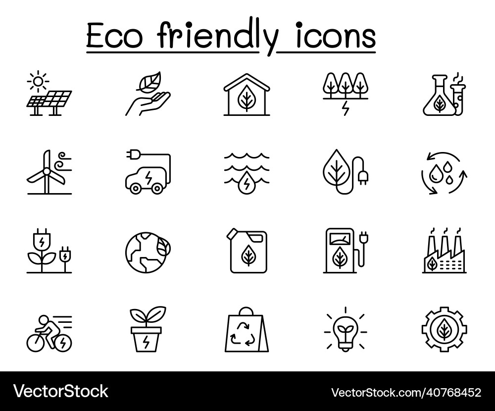 Eco friendly icons set in thin line style Vector Image