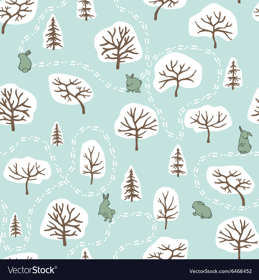 Forest seamless pattern with hares Royalty Free Vector Image