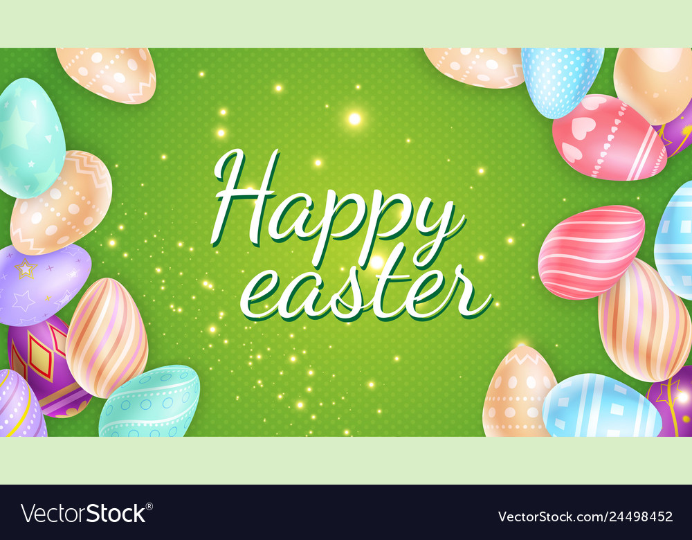 Happy easter writing amidst sparks and painted Vector Image