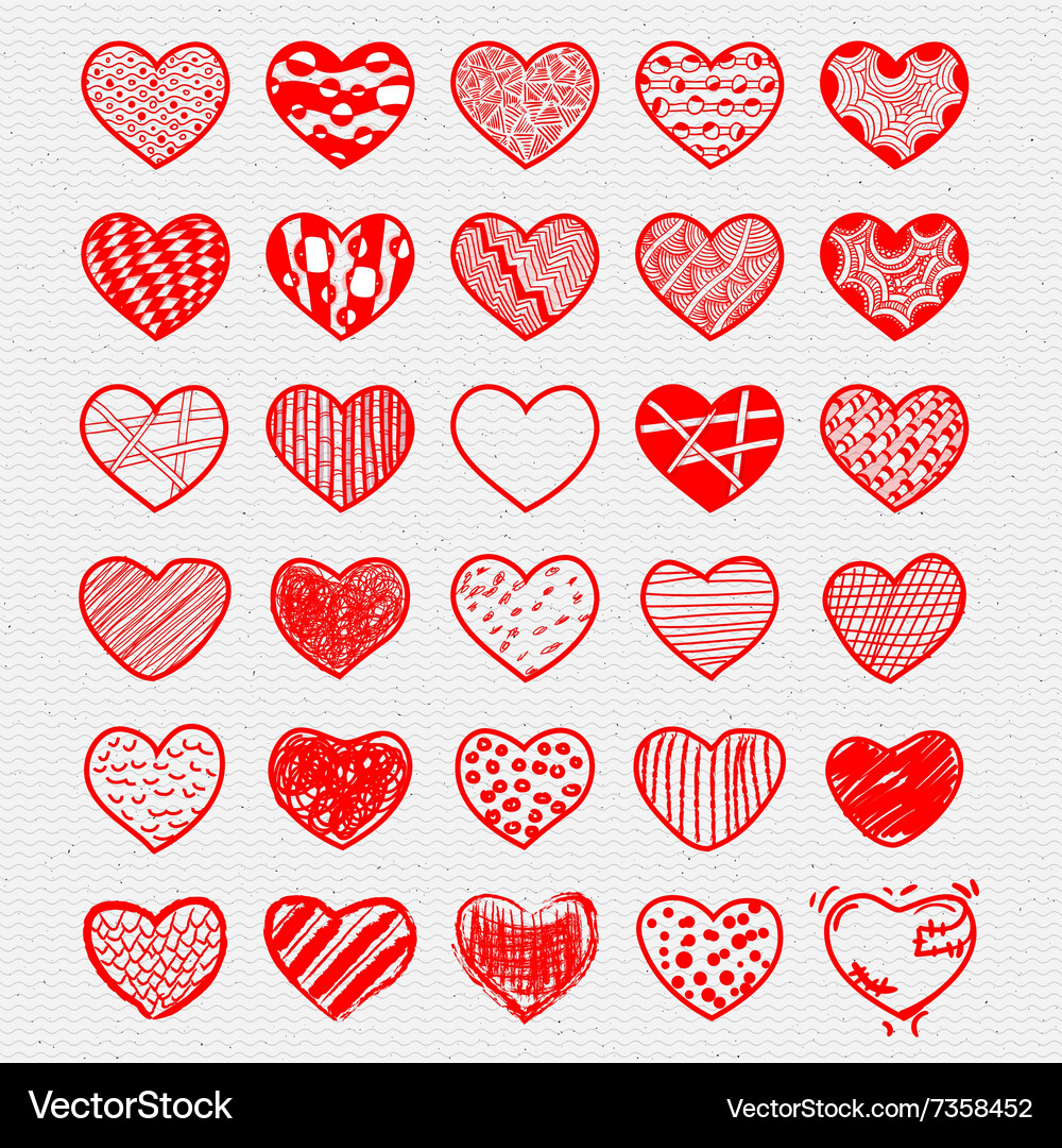 Heart icons set hand drawn doodl Royalty Free Vector Image