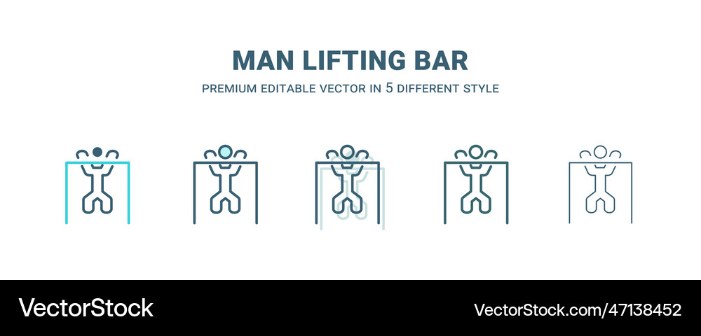 Man lifting bar icon in 5 different style outline Vector Image