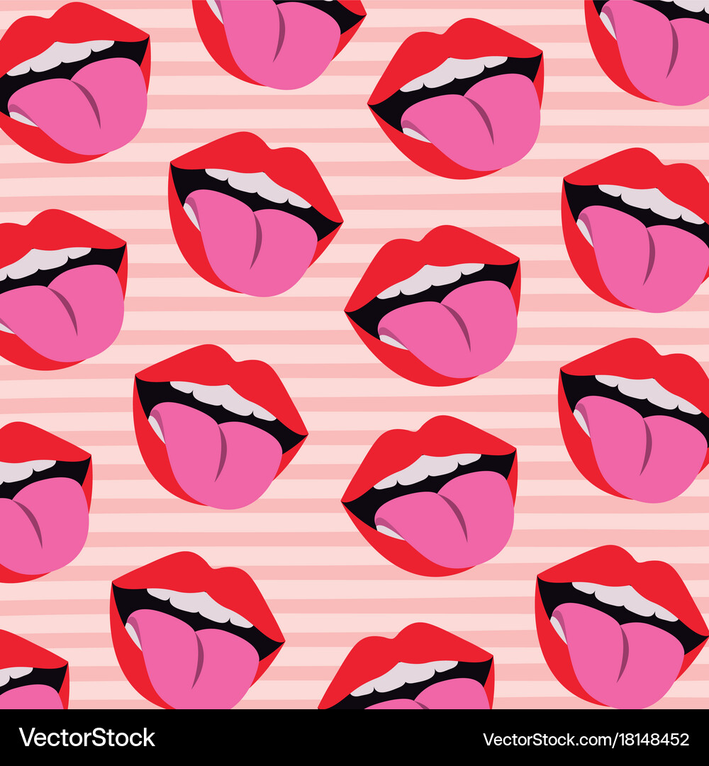 Mouth with tongue out pattern set on pop art Vector Image