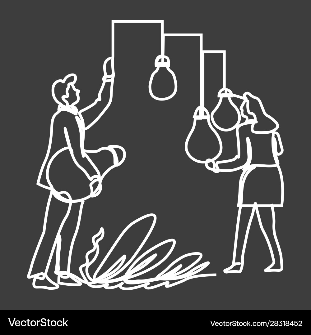 People holding lightbulbs symbols and work Vector Image