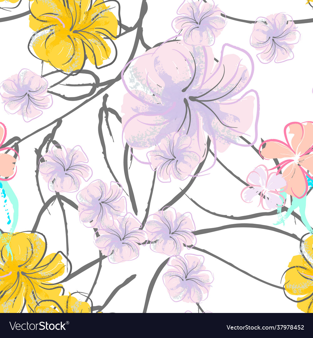 Pink flowers blooming pattern pastel watercolor Vector Image