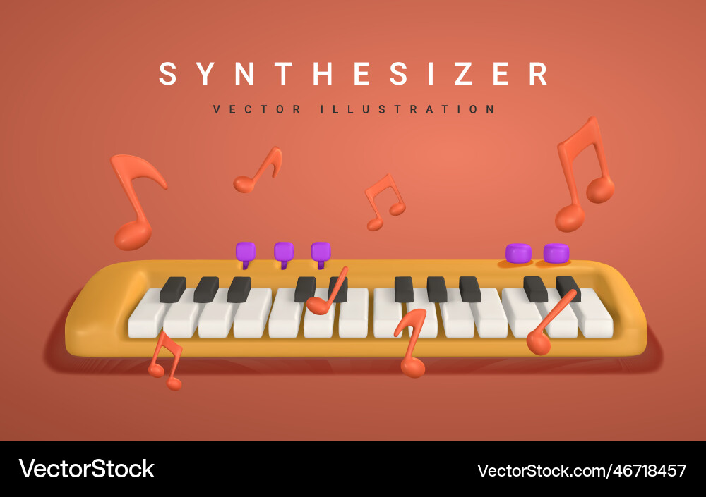 3d realistic synthesizer with music note music Vector Image