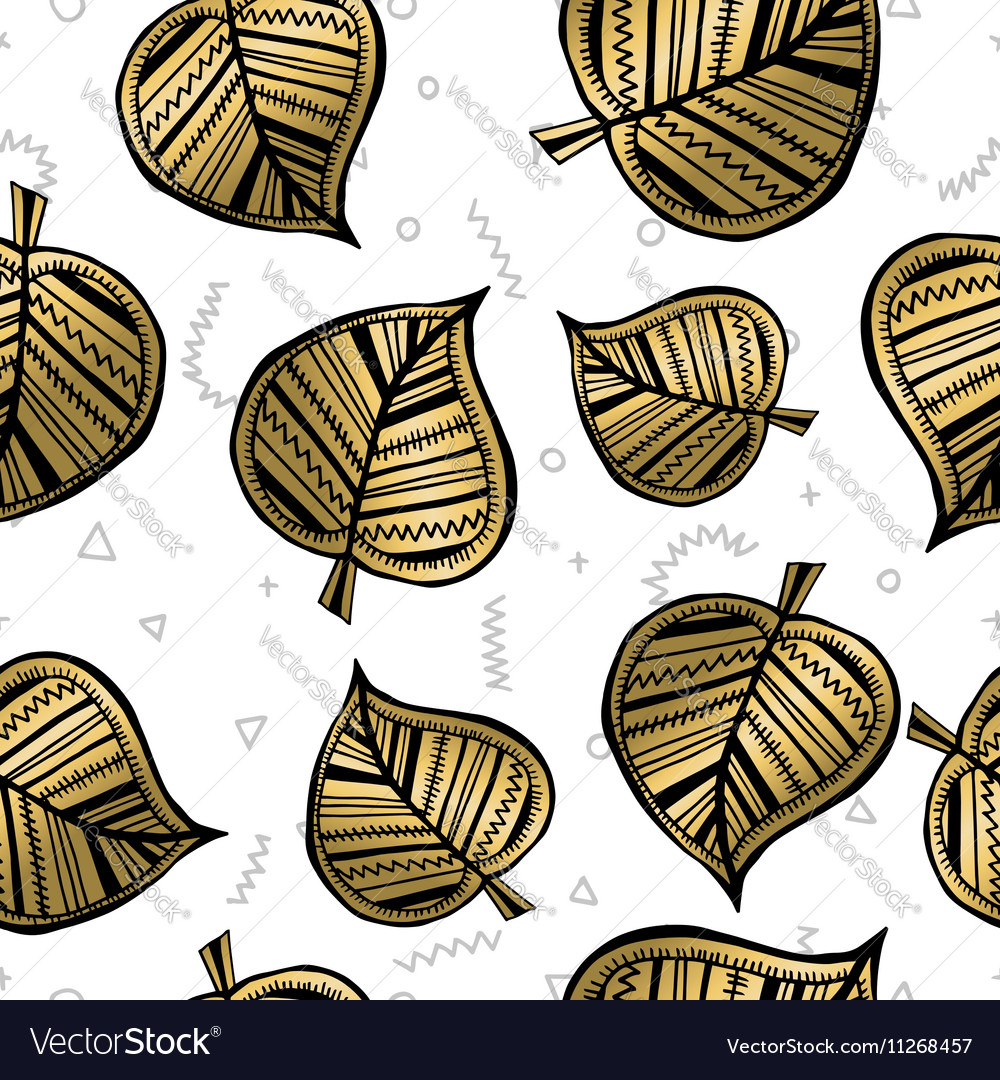 Gold autumn leaves seamless pattern Royalty Free Vector