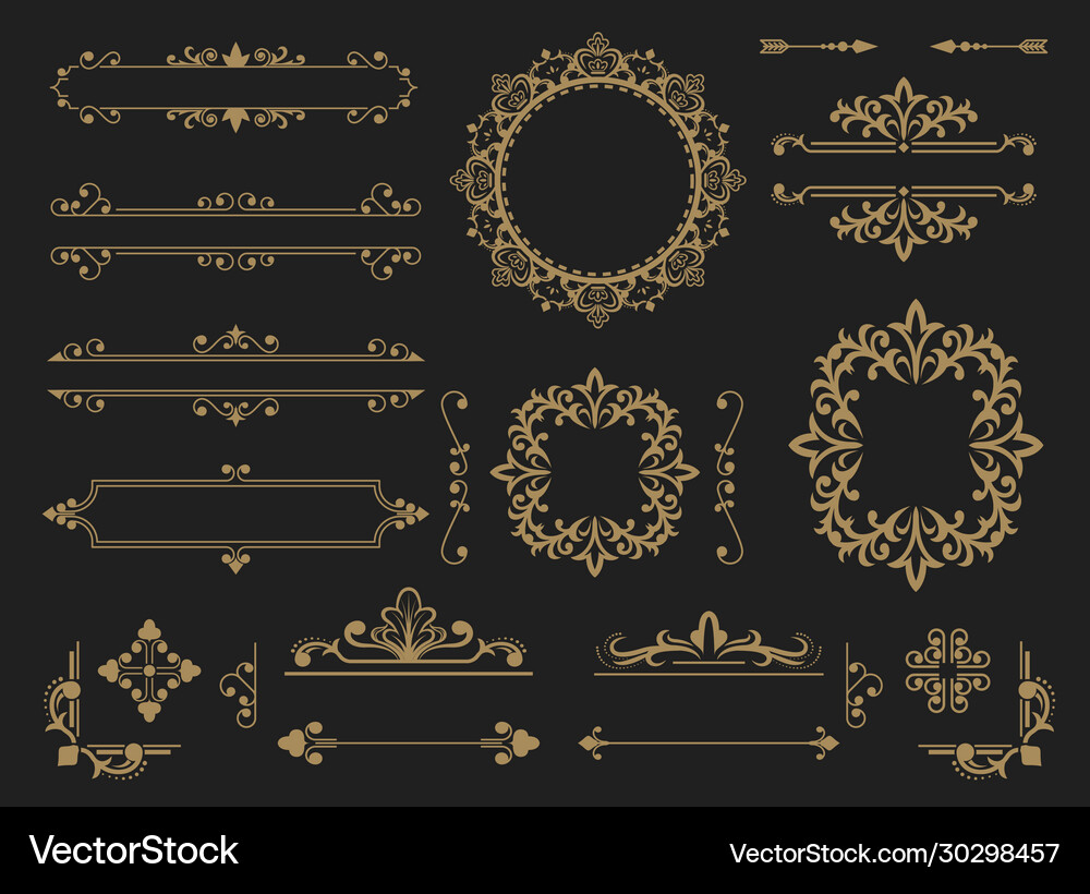 Golden Ornaments & Embellishments Set Vector Image