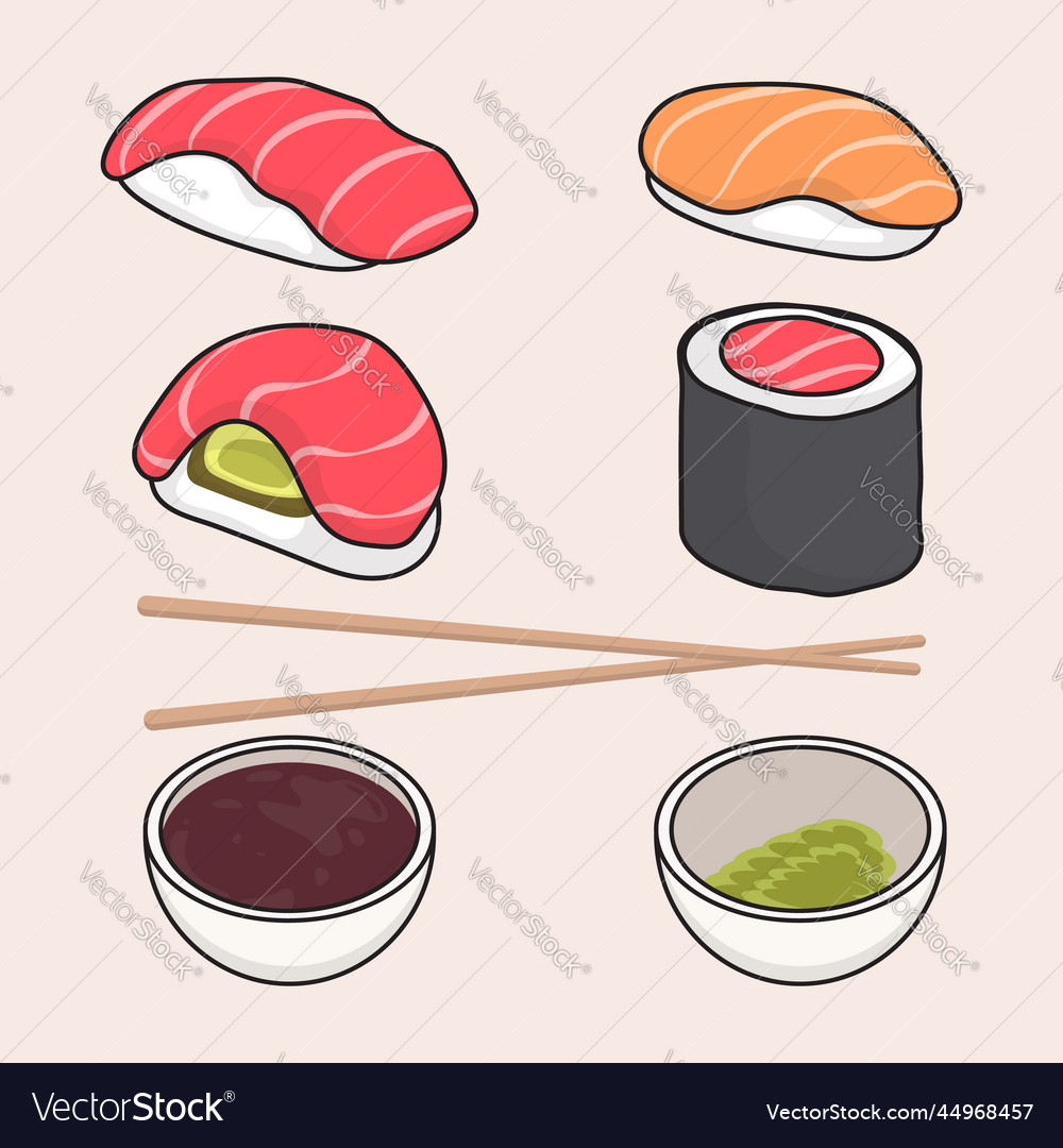 Hand drawn japanese sushi food Royalty Free Vector Image