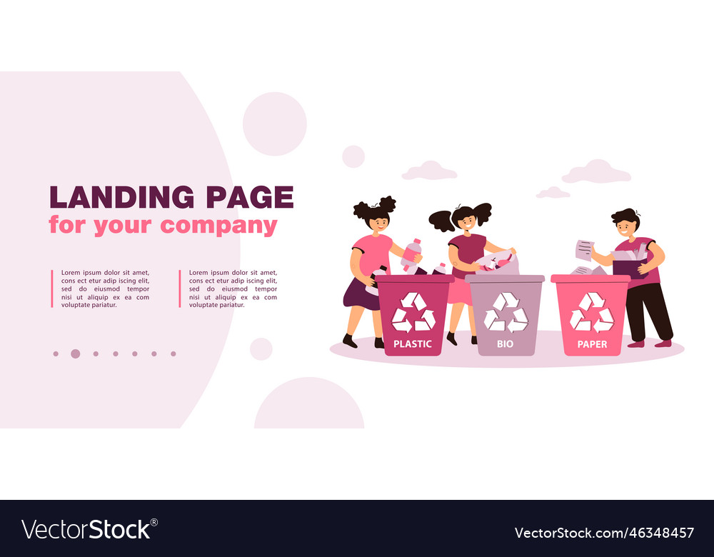 Kids sorting trash for recycling flat Royalty Free Vector