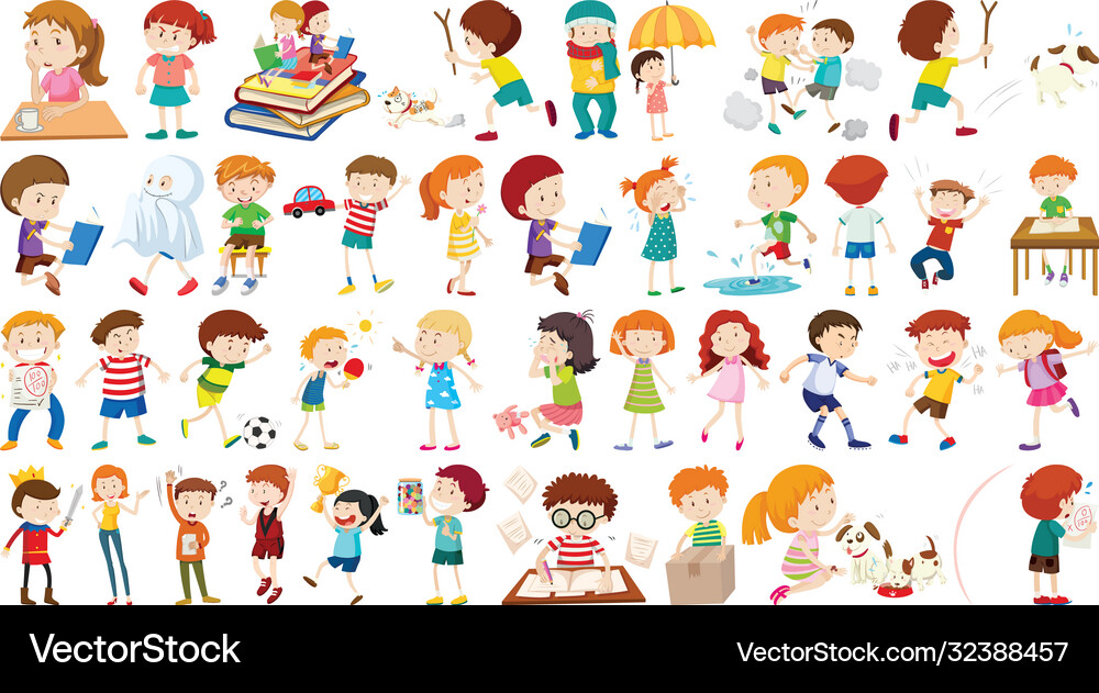 Set cute kids cartoon character Royalty Free Vector Image
