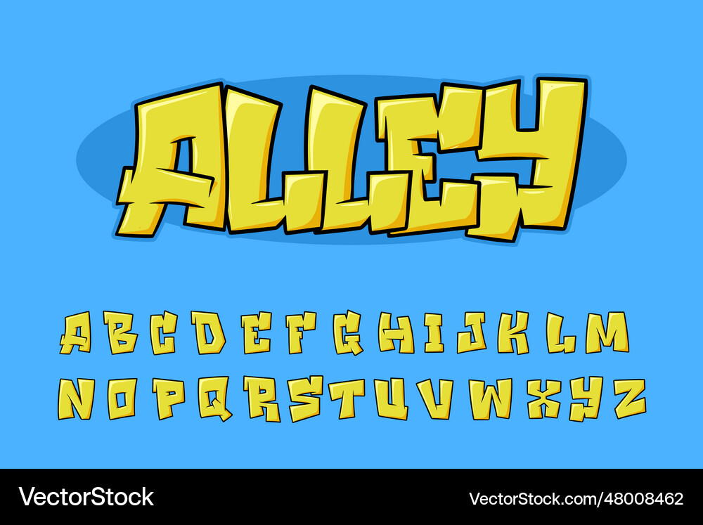 Alphabet yellow graffiti cartoon Royalty Free Vector Image