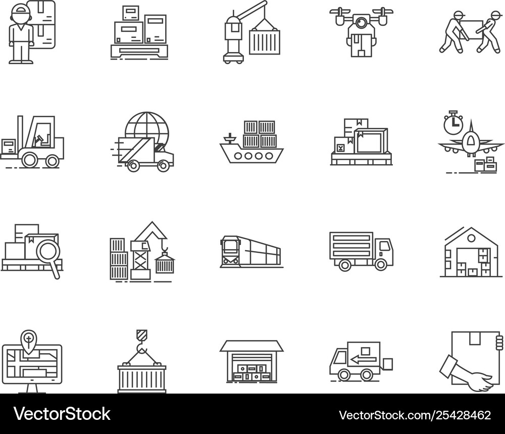 Drop shipping line icons signs set Royalty Free Vector Image
