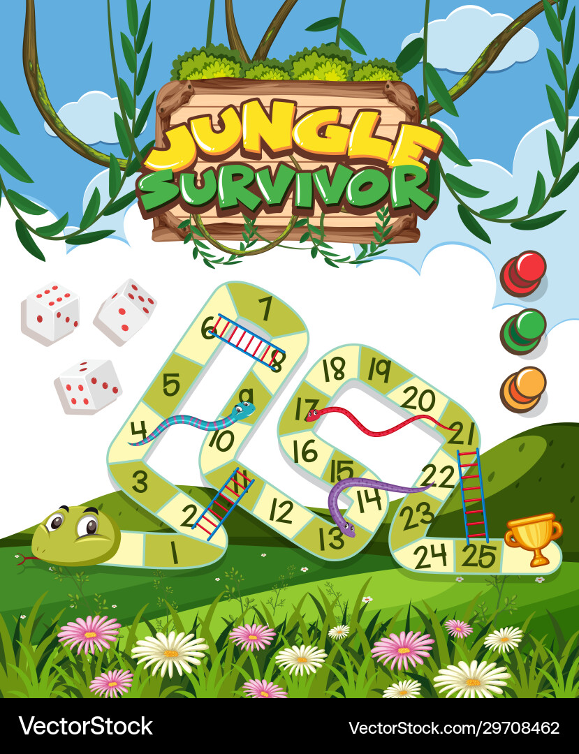 Game template with green snake in jungle Vector Image