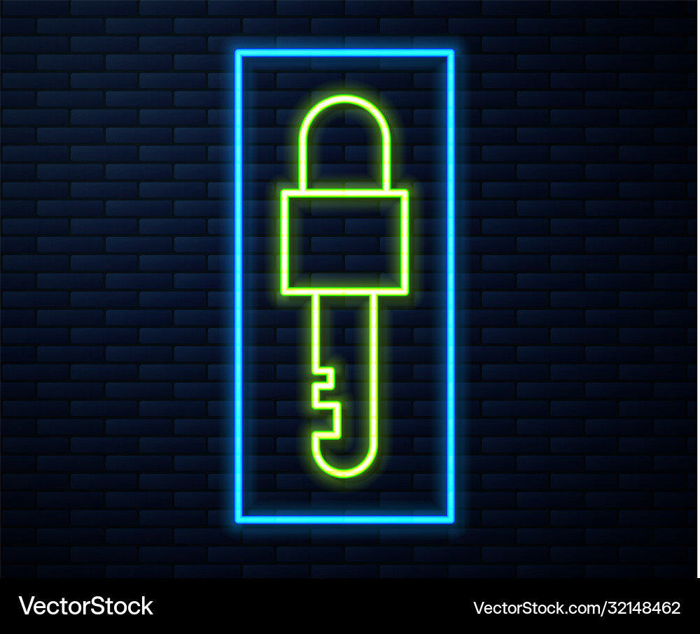 Glowing neon line locked key icon isolated Vector Image