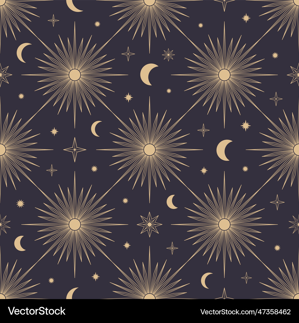 Hand drawn seamless pattern of sun moon sunburst Vector Image