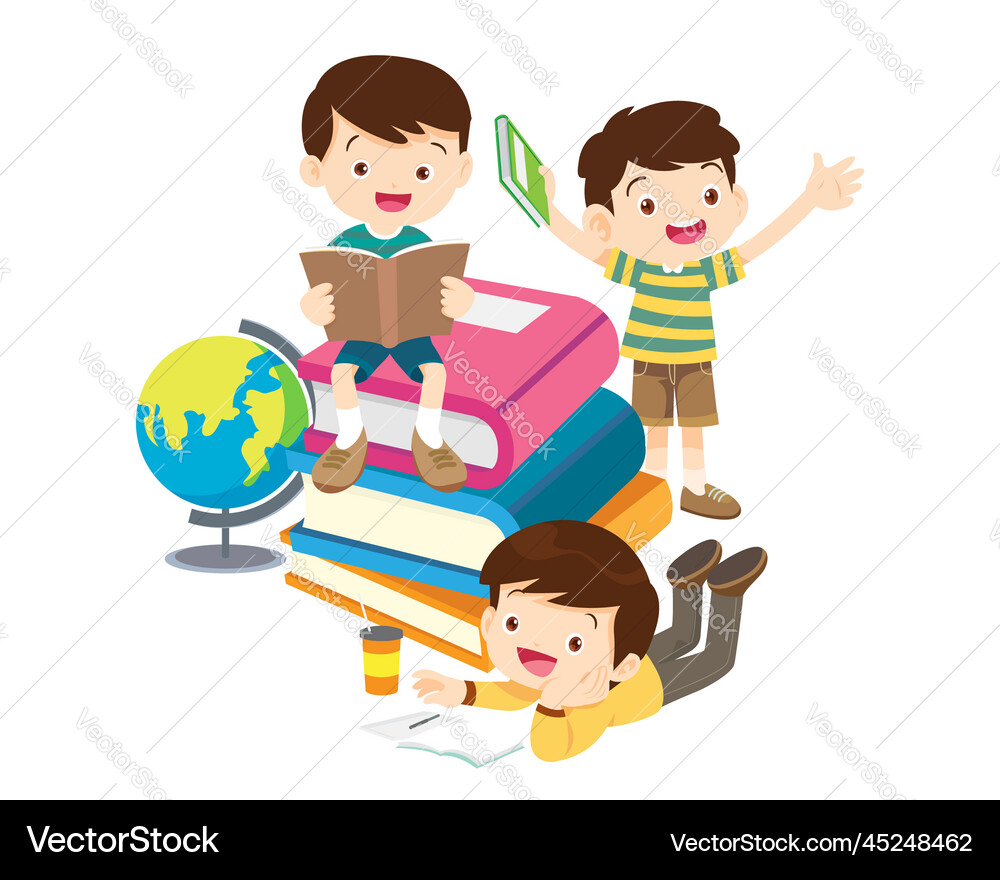 Happy children reading book back to school Vector Image