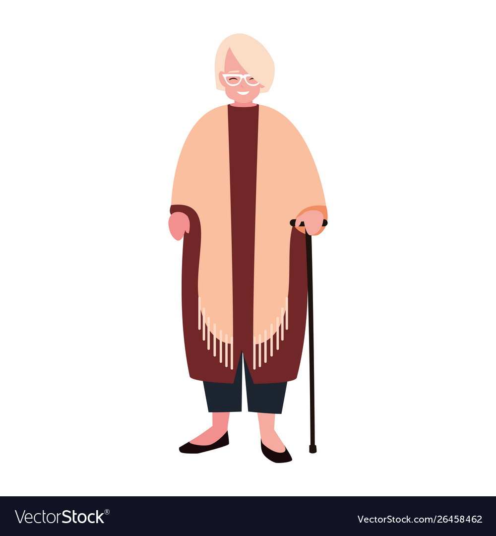 Old Woman With Walking Stick Royalty Free Vector Image