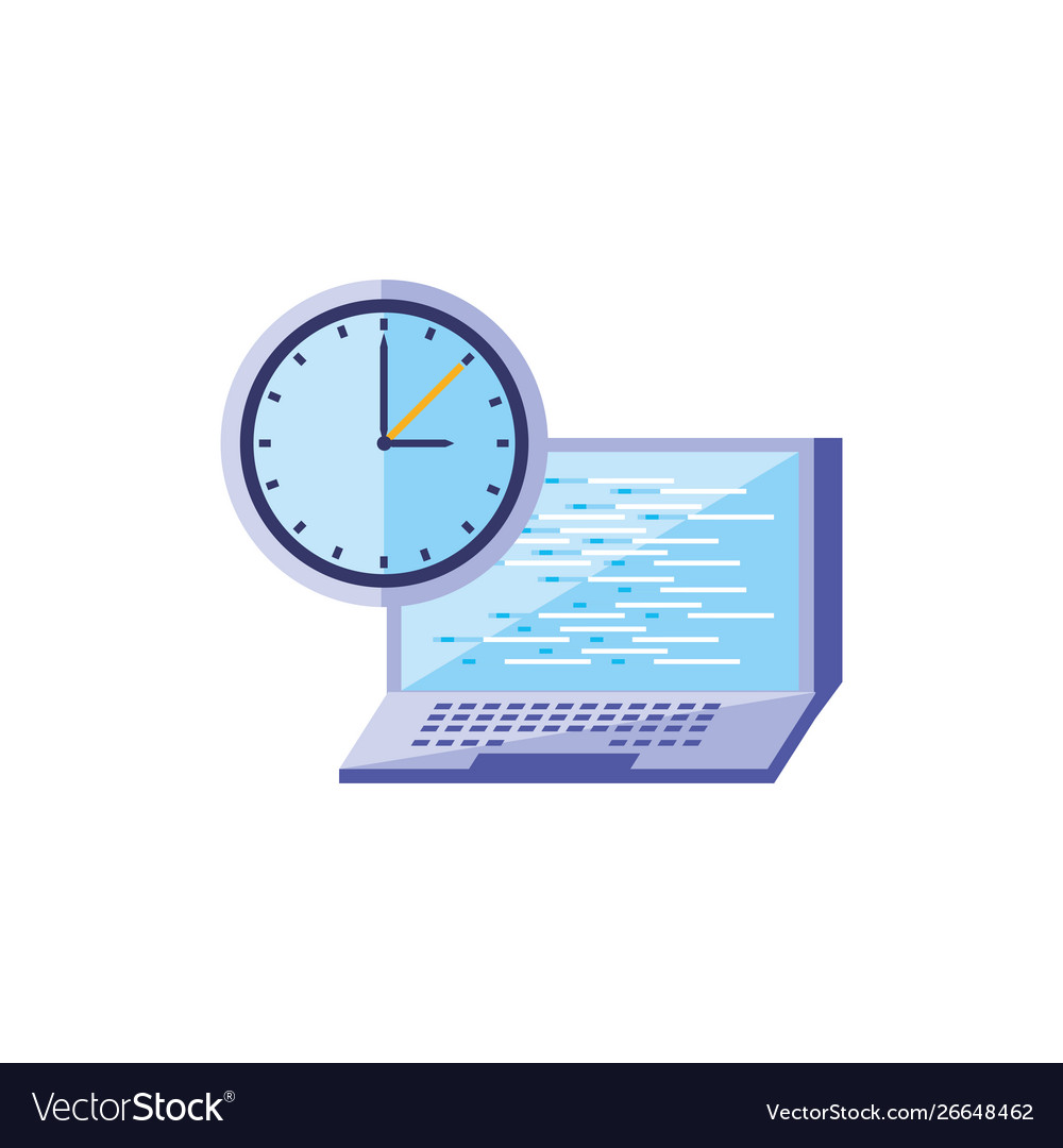 Time clock watch with laptop computer Royalty Free Vector