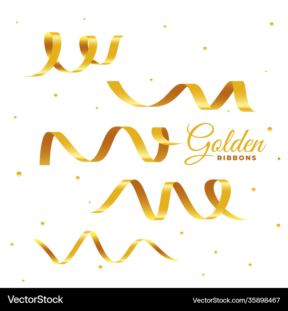 3d golden ribbon confetti set Royalty Free Vector Image