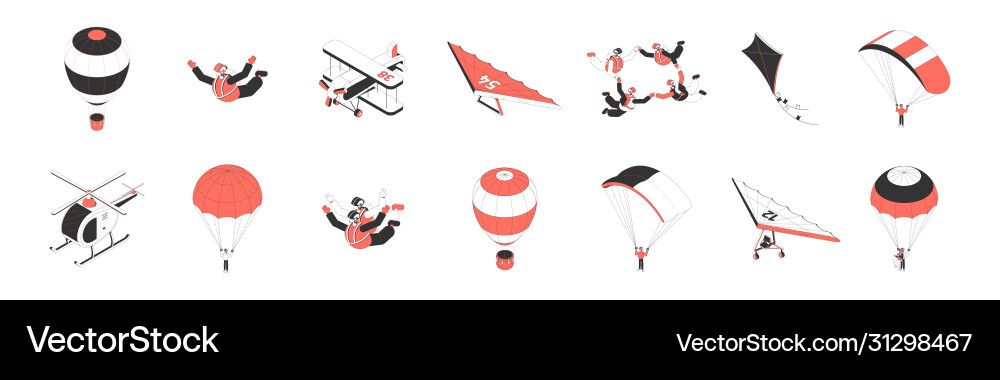 Air tourism isometric icons set Royalty Free Vector Image