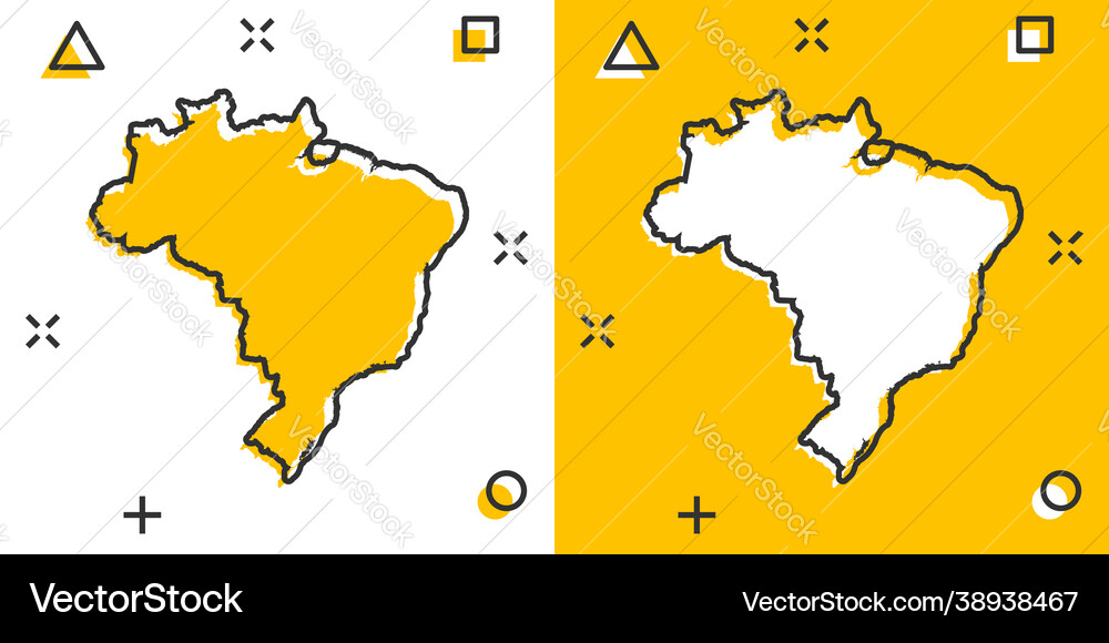 Cartoon brazil map icon in comic style Royalty Free Vector