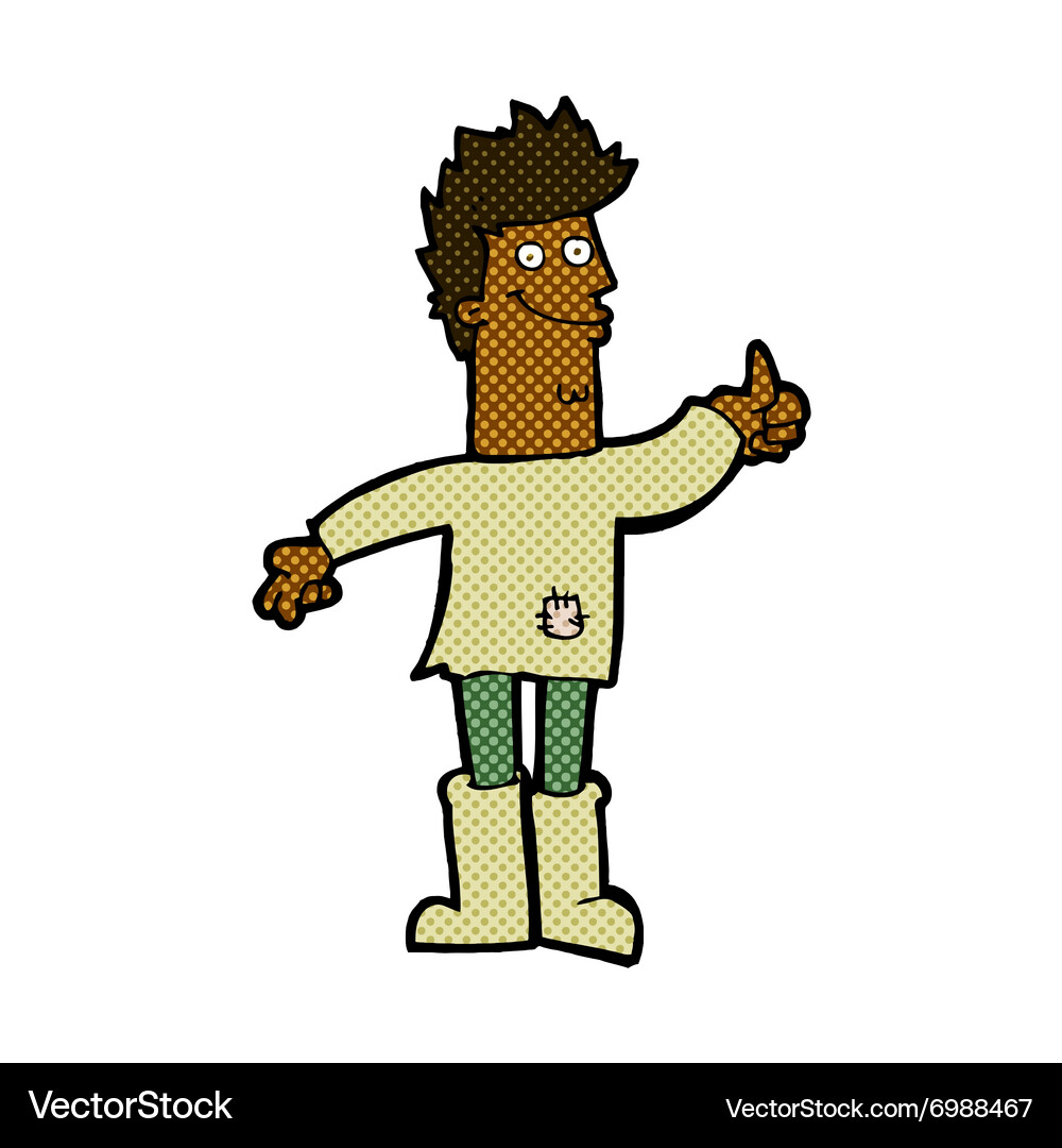 Comic cartoon positive thinking man in rags Vector Image