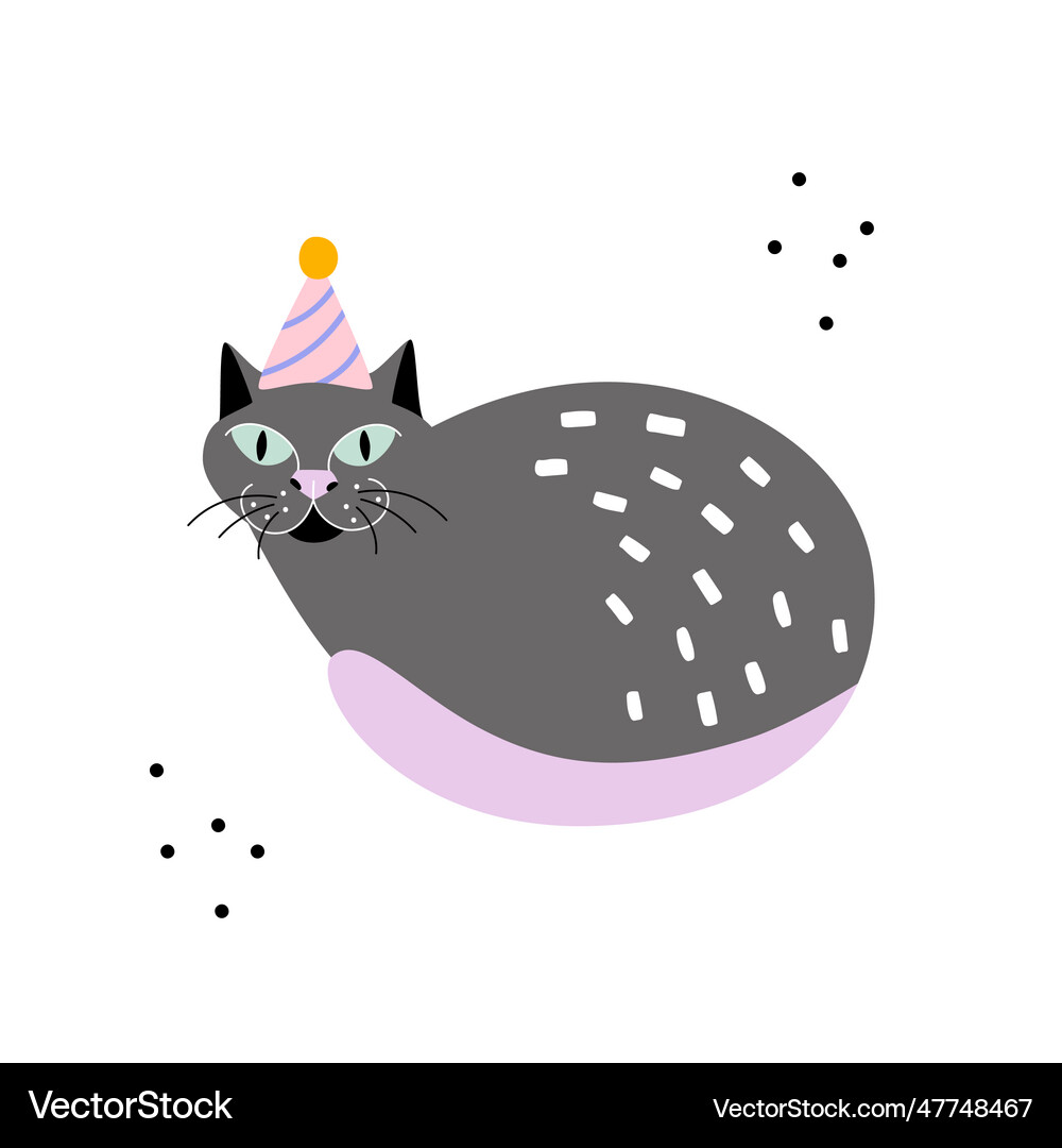 Cute cartoon cat with birthday cap Royalty Free Vector Image