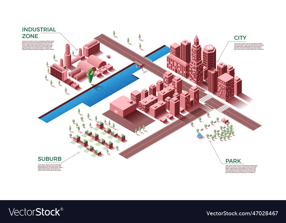 Isometric city 3d business map with districts Vector Image
