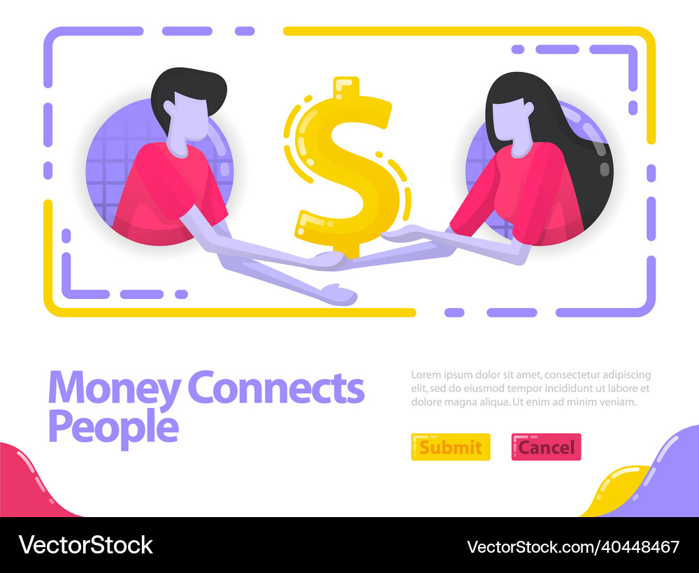 Money connects people shake hands and get Vector Image
