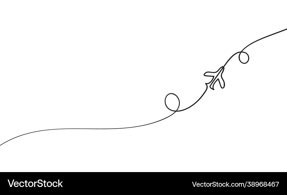 One line drawing airplane flight route hand drawn Vector Image