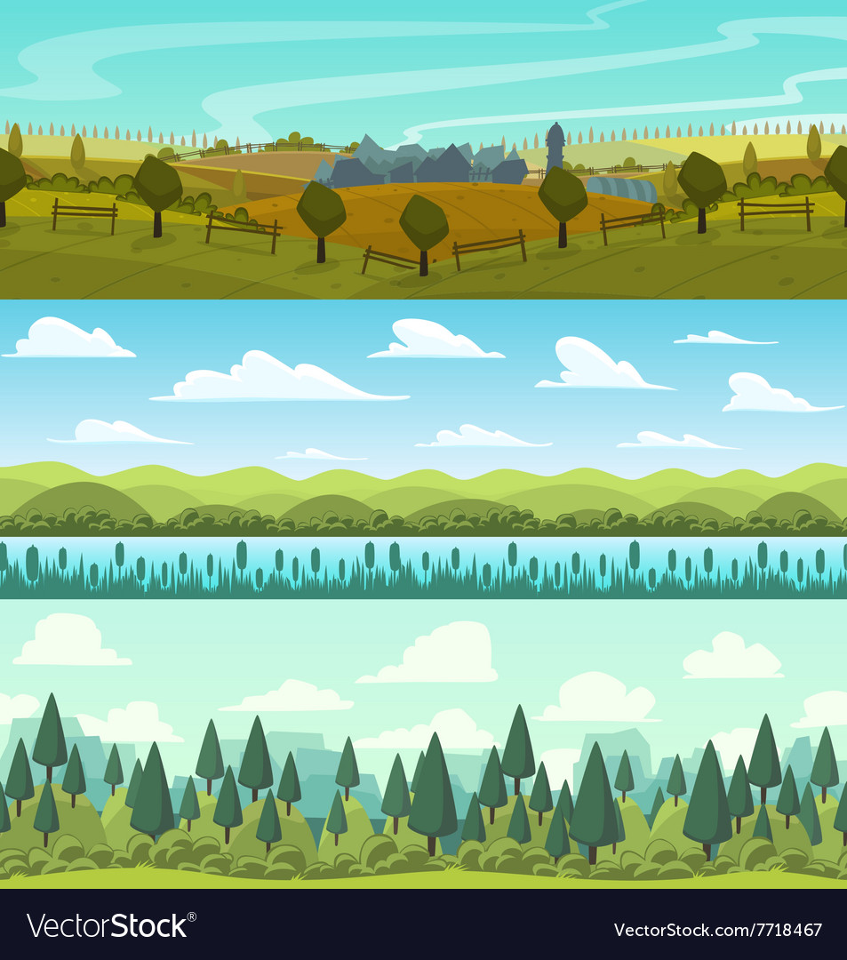 Parallax landscape cartoon seamless backgrounds Vector Image