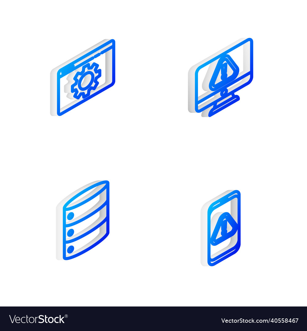 Set isometric line monitor with exclamation mark Vector Image Set isometric line monitor with exclamation mark Vector Image