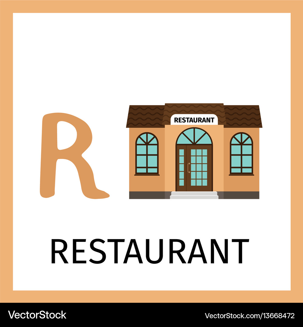 Alphabet card with restaurant building Royalty Free Vector