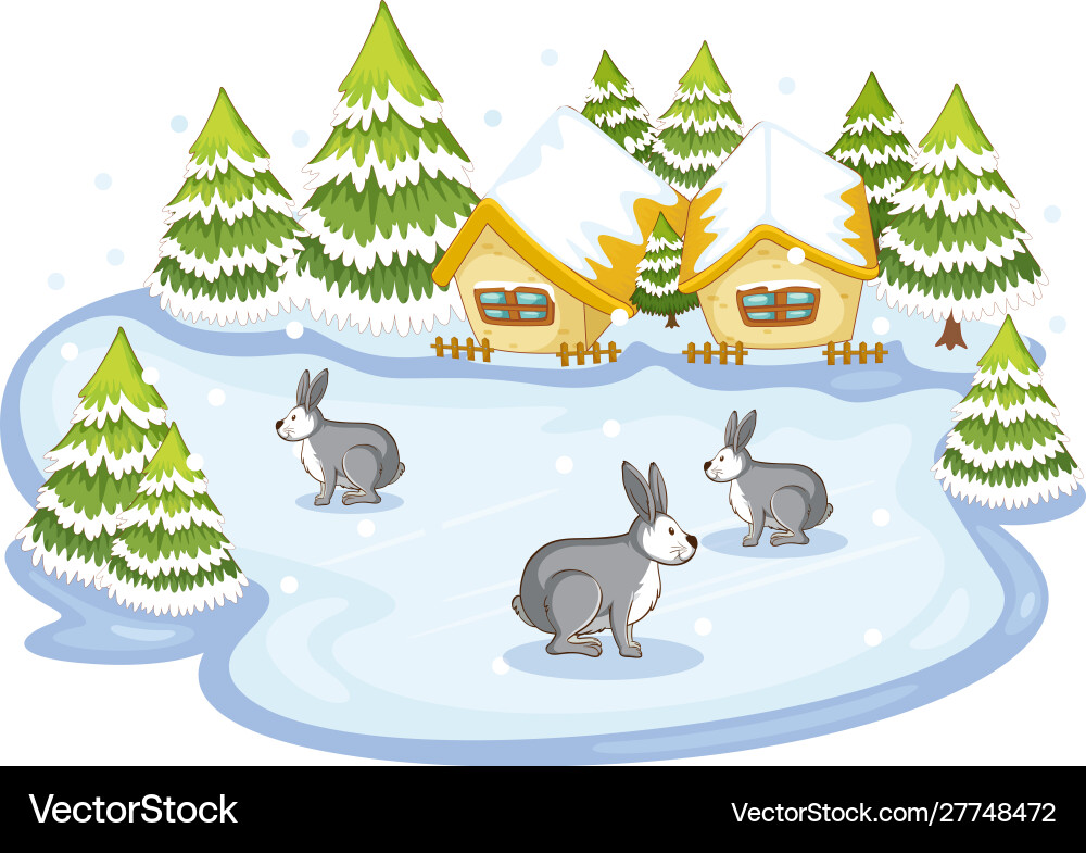 Bunnies in front on houses Royalty Free Vector Image