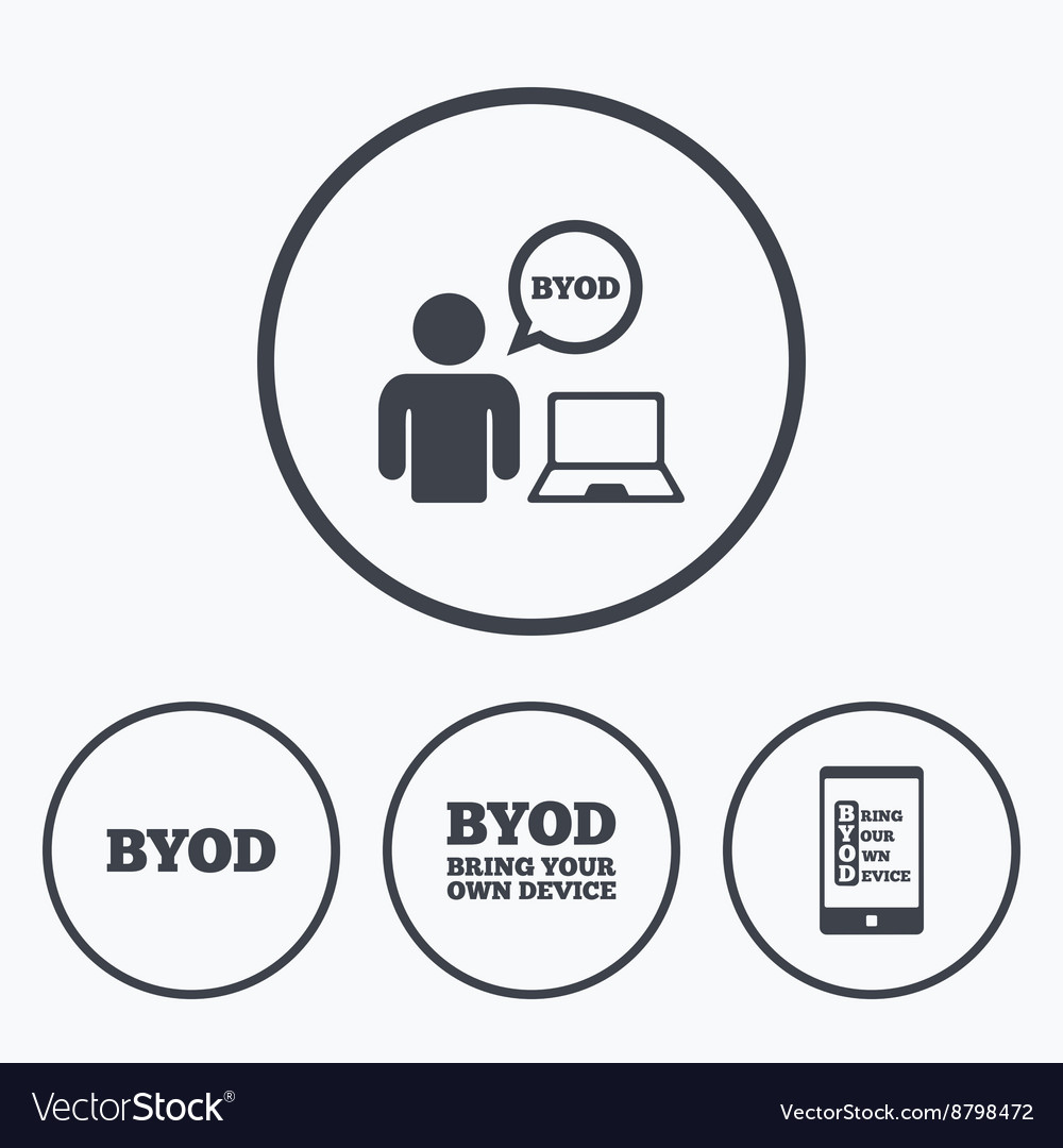 Byod signs human with notebook and smartphone Vector Image