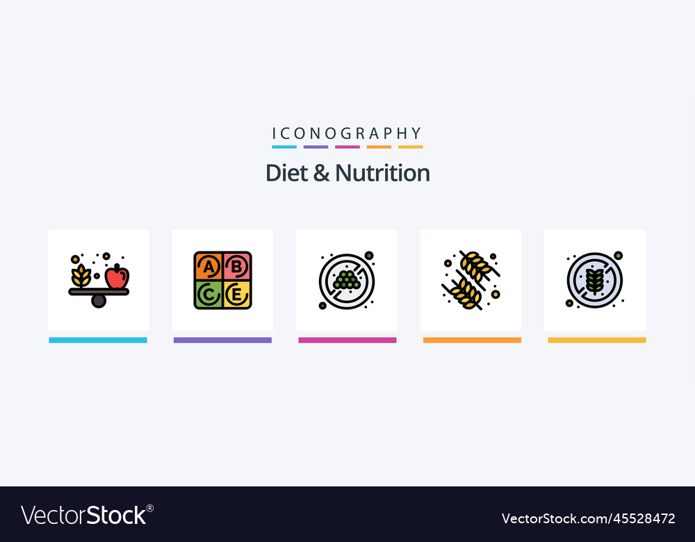 Diet and nutrition line filled 5 icon pack Vector Image