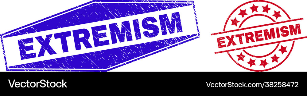 Extremism rubber stamps in circle and hexagon Vector Image