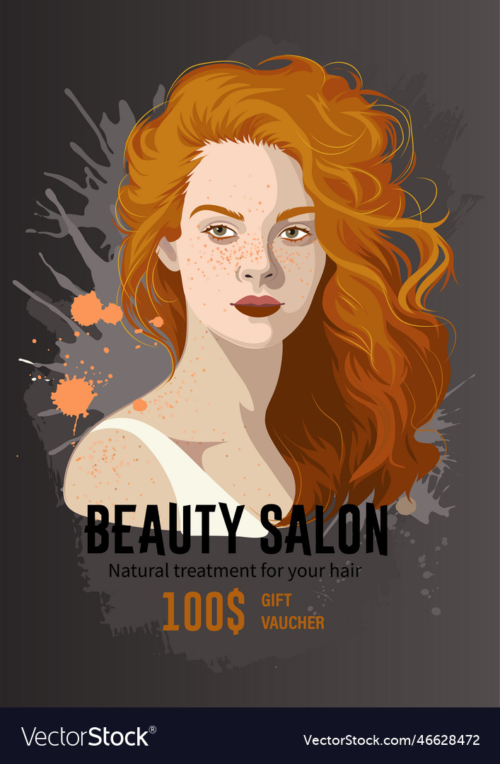 Girl With Freckles And Red Loose Hair Decorated Vector Image