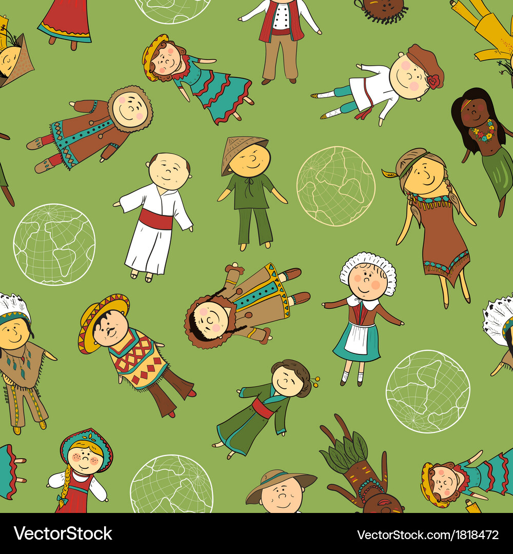 Kids in traditional costumes seamless pattern Vector Image