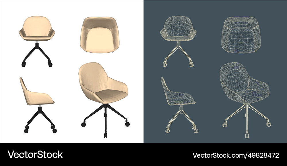 Set of chair wireframe concept blueprint Vector Image