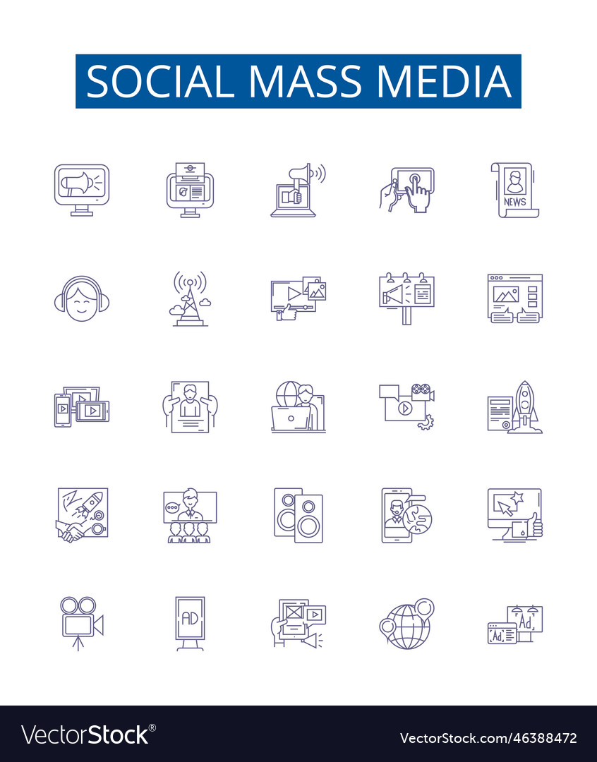 Social mass media line icons signs set design Vector Image Social mass media line icons signs set design Vector Image